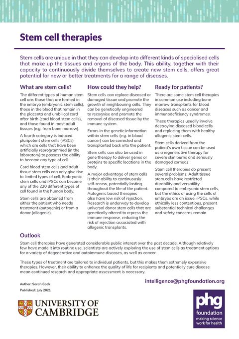 What is stem cell therapy? - PHG Foundation